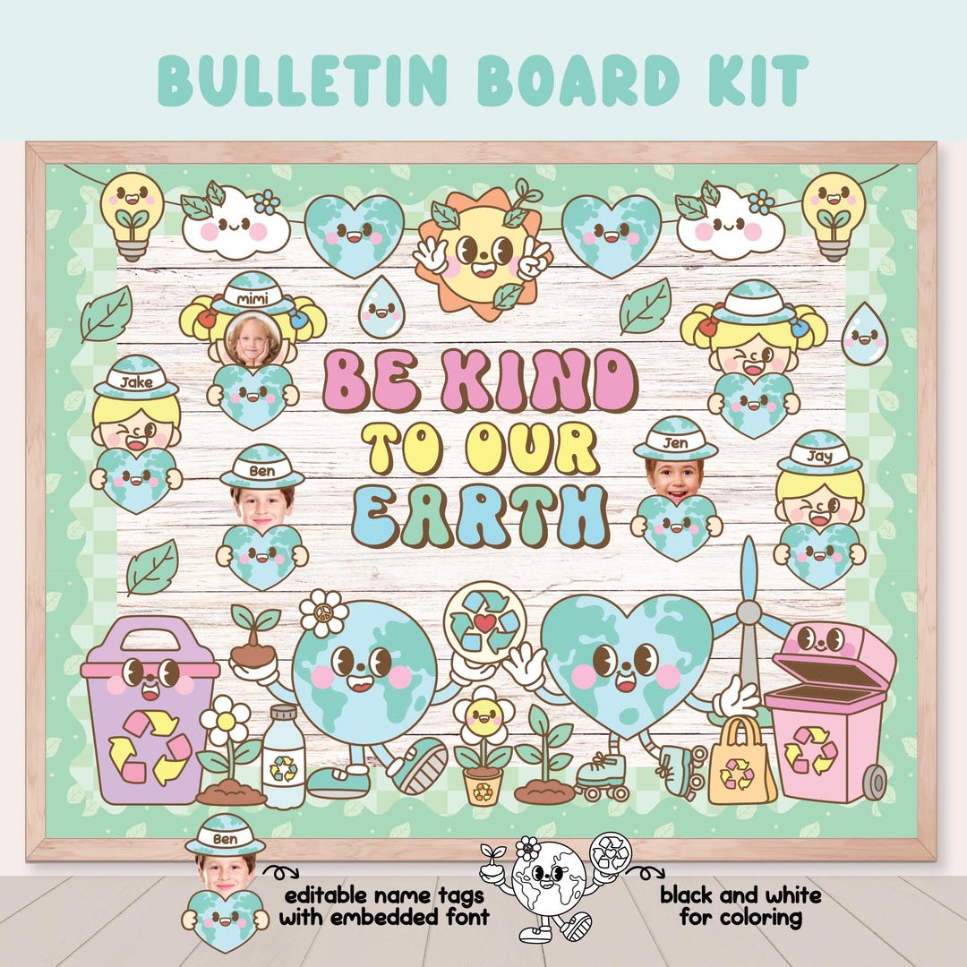 Groovy Retro Earth Day Bulletin Board, Be Kind to Our Earth, Spring ...