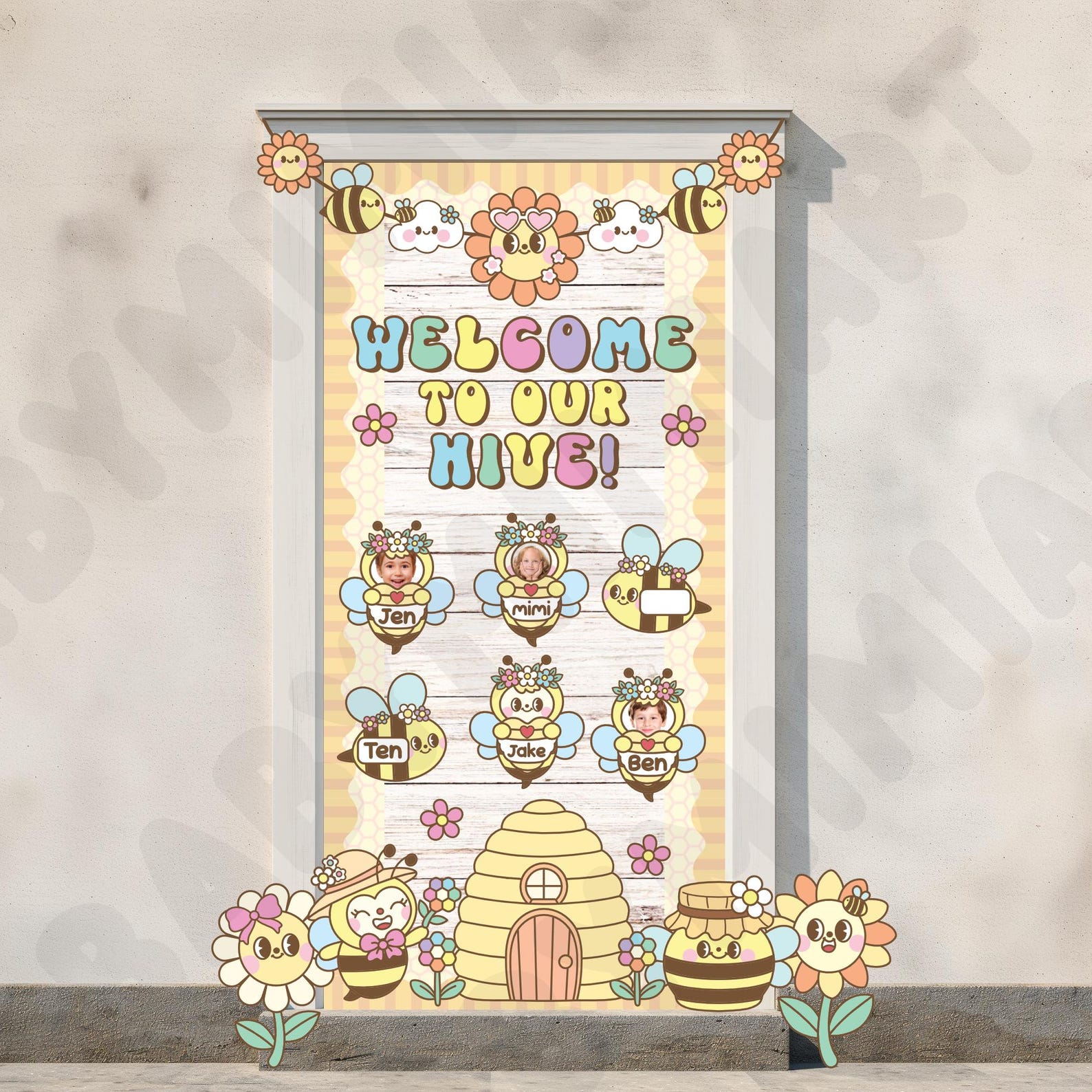 Groovy Retro Spring Bee Bulletin Board, Welcome to Our Hive, April Back ...