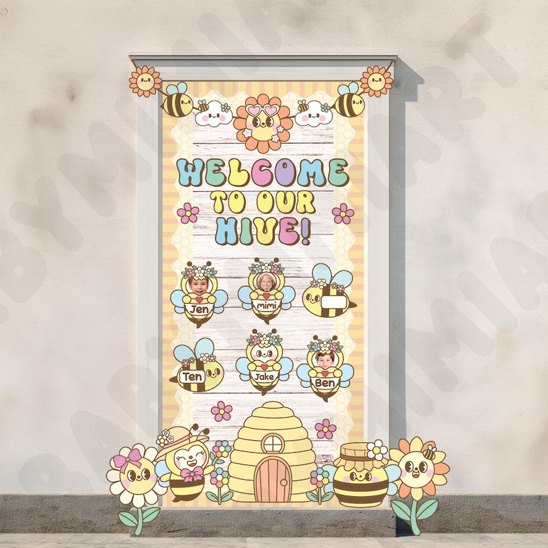 Groovy Retro Spring Bee Bulletin Board, Welcome to Our Hive, April Back ...