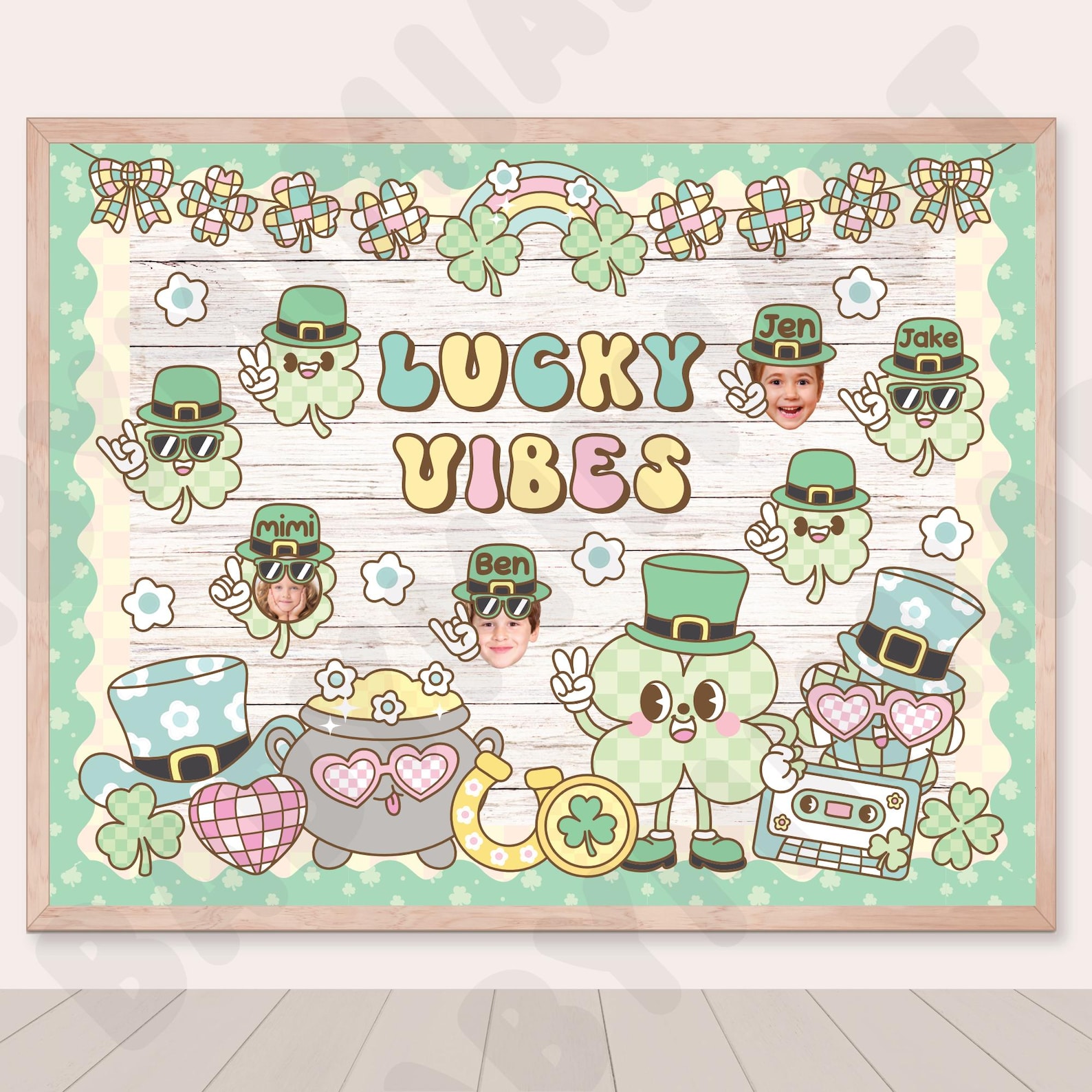 Groovy Retro St Patricks Day Bulletin Board, Retro Shamrock Clovers ...