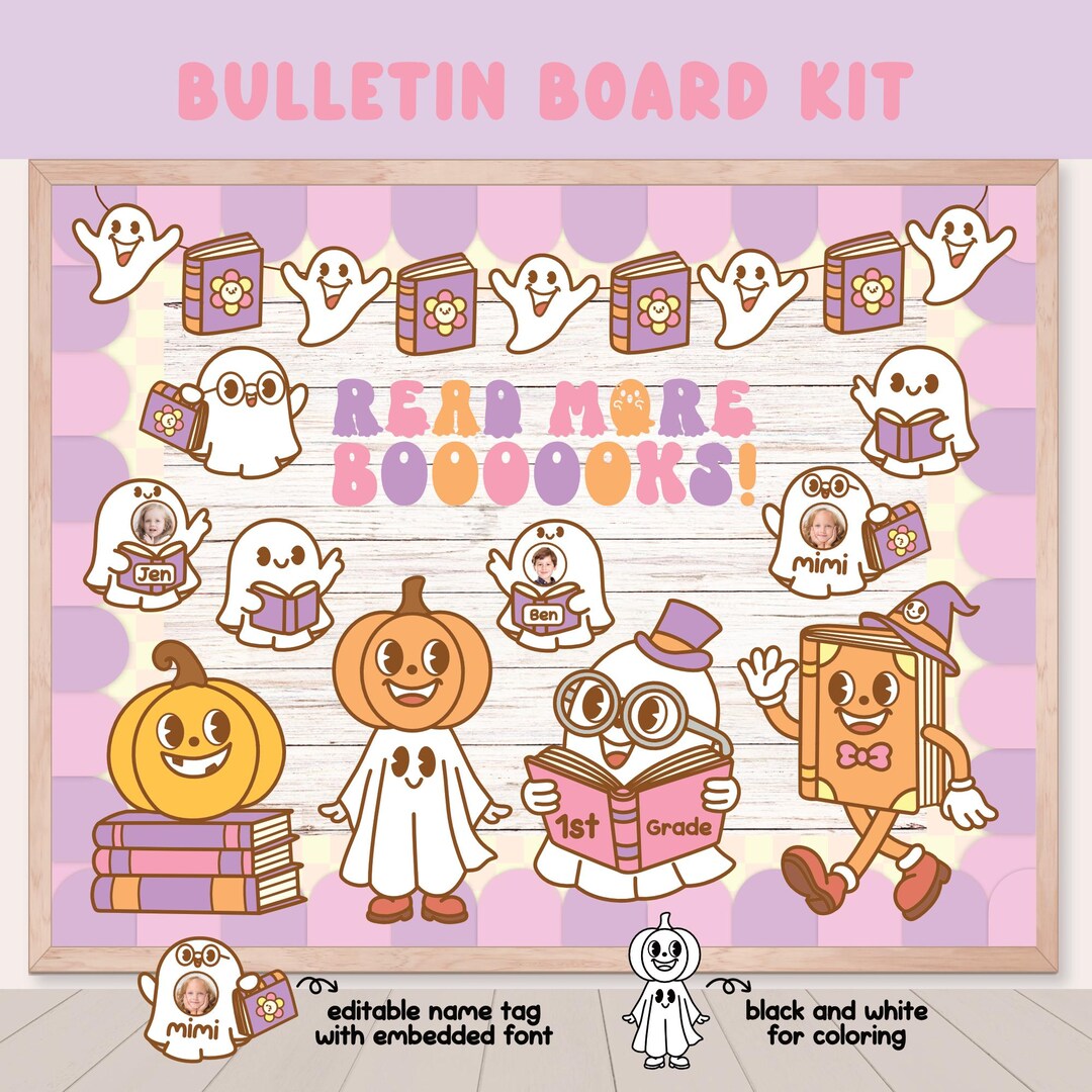 Groovy Retro Halloween Bulletin Board Kit, Retro Ghost Clipart, Read ...