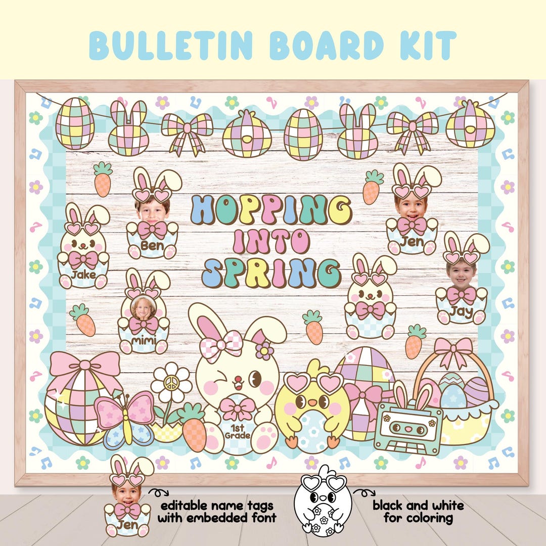 Groovy Retro Easter Spring Day Bulletin Board, Hopping Into Spring ...