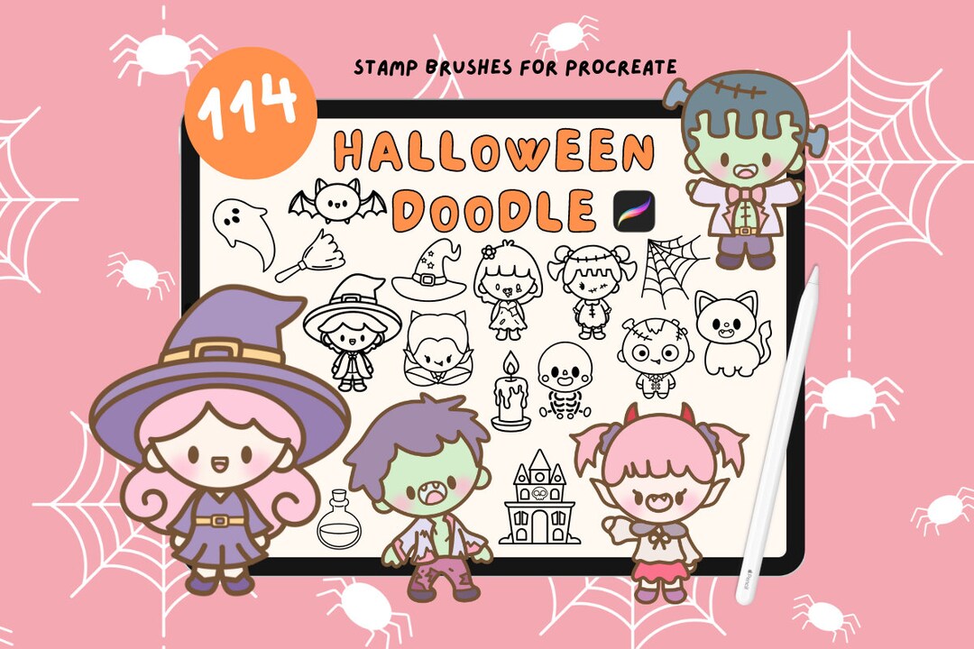 Cute 114 Halloween Procreate Stamps, Halloween Ghost Doodle Procreate ...