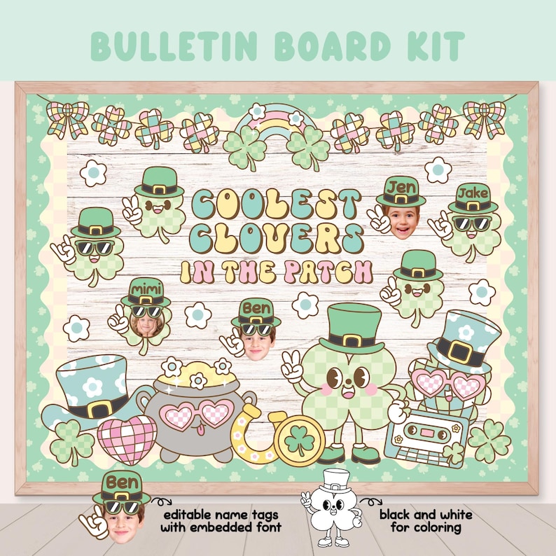 Groovy Retro St Patricks Day Bulletin Board, Retro Shamrock Clovers ...