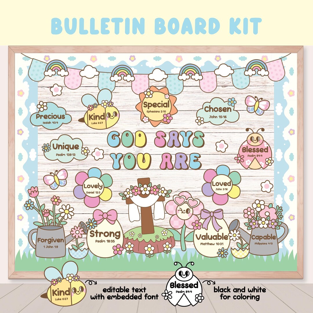 Christian Spring Flower Bulletin Board, God Says You Are, Spring April ...