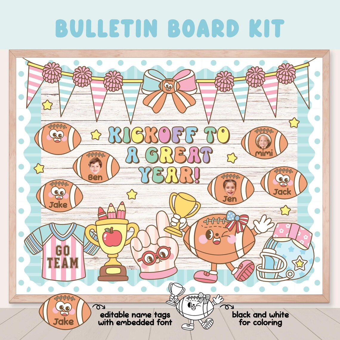 Groovy Retro Football Back to School Bulletin Board, Groovy Varsity ...