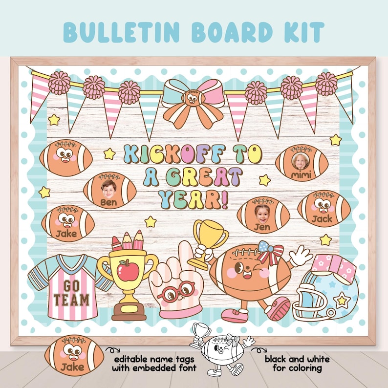 Groovy Retro Football Back to School Bulletin Board, Groovy Varsity ...