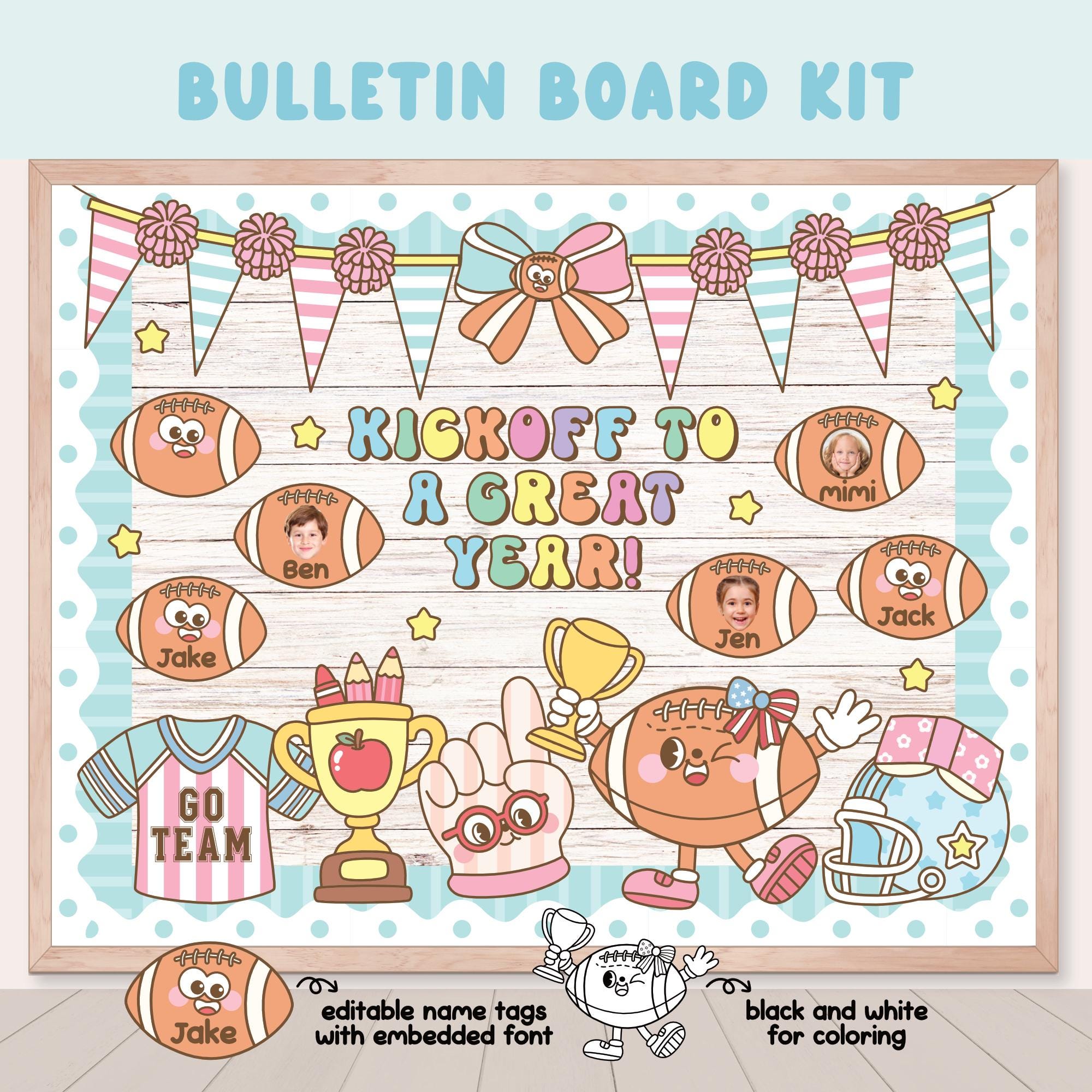 Groovy Retro Football Back to School Bulletin Board, Groovy Varsity ...