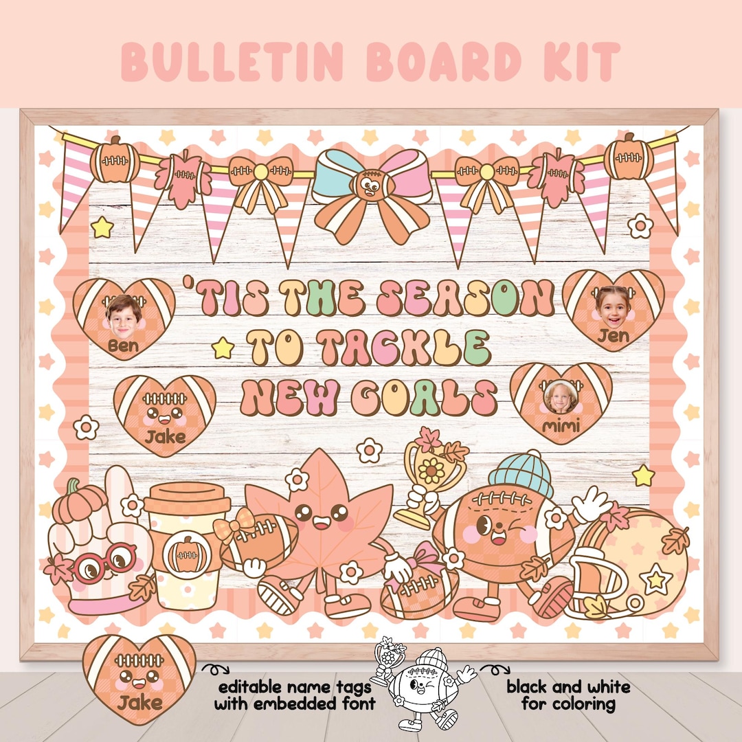 Groovy Fall Football Bulletin Board Kit, Tis the Season Door Decor ...