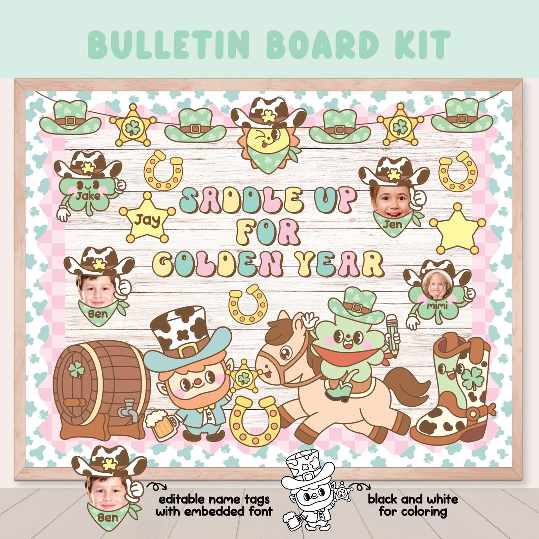 Western Groovy Retro St Patricks Day Bulletin Board, Saddle up for ...