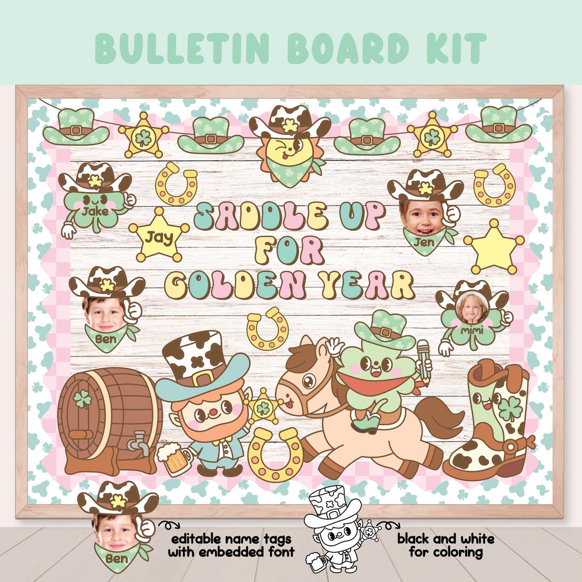 Western Groovy Retro St Patricks Day Bulletin Board, Saddle up for ...