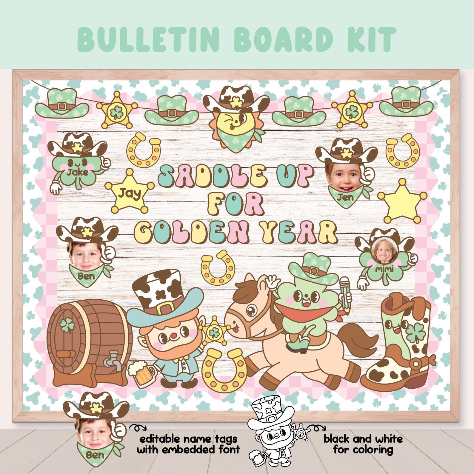 Western Groovy Retro St Patricks Day Bulletin Board, Saddle up for ...