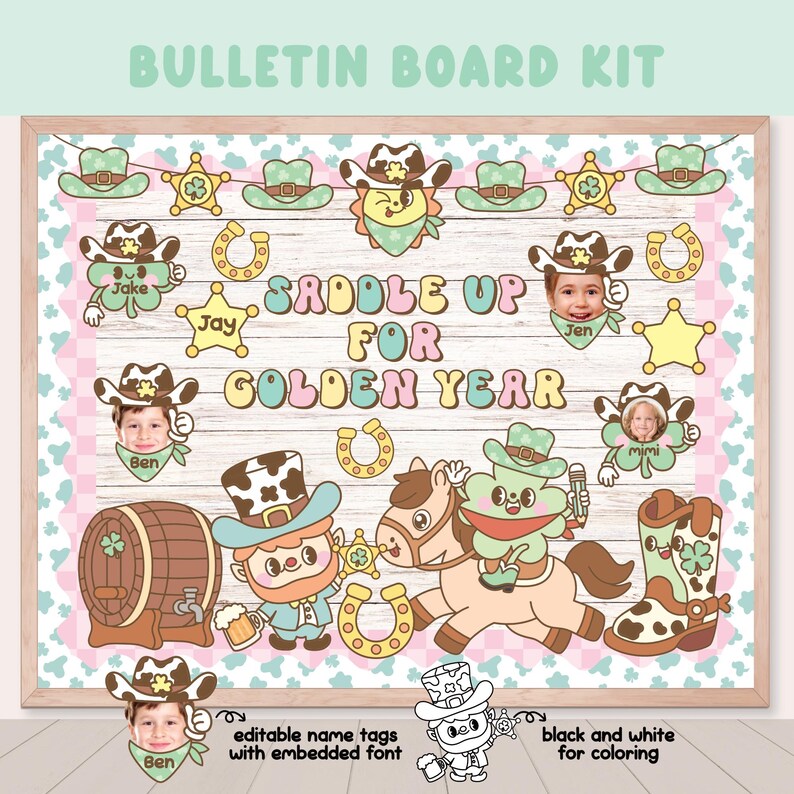 Western Groovy Retro St Patricks Day Bulletin Board, Saddle up for ...