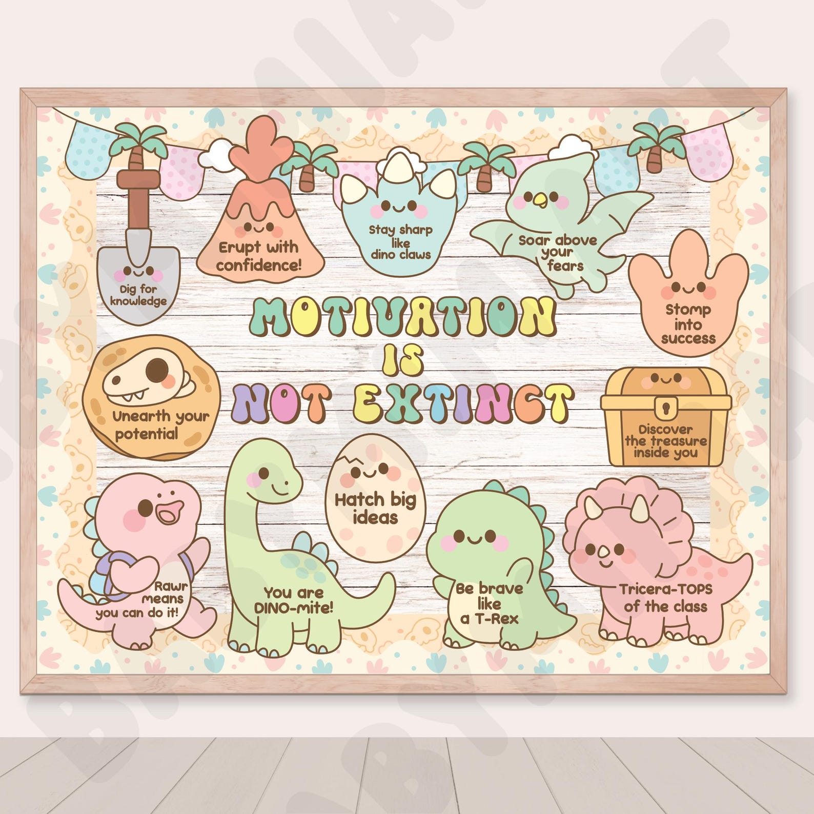 Back to School Dinosaur Bulletin Board, Motivation August Door Decor ...