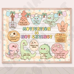 Back to School Dinosaur Bulletin Board, Motivation August Door Decor ...