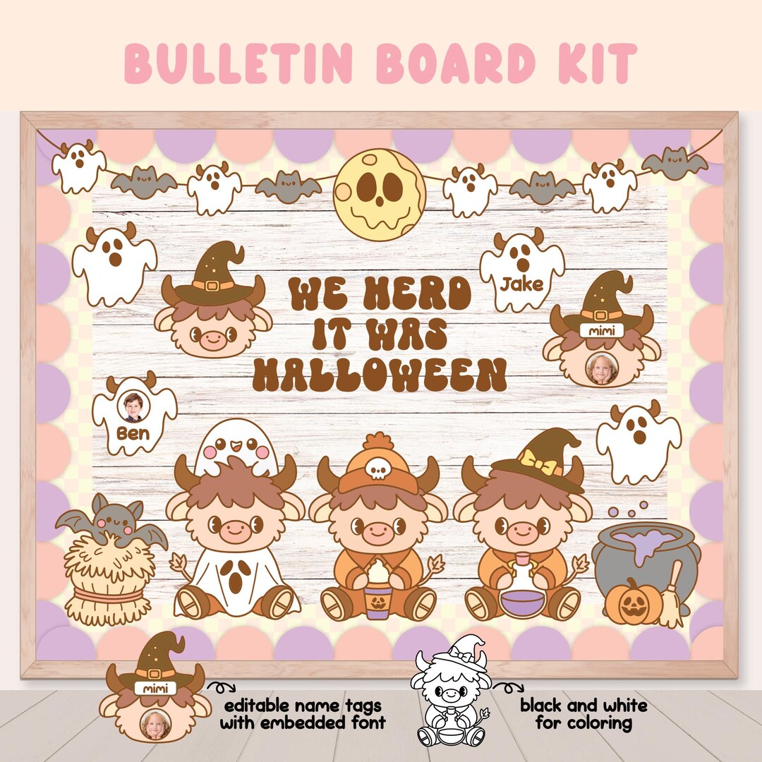 Retro Halloween Bulletin Board Kit: Highland Cow Ghost Clipart (PNG ...