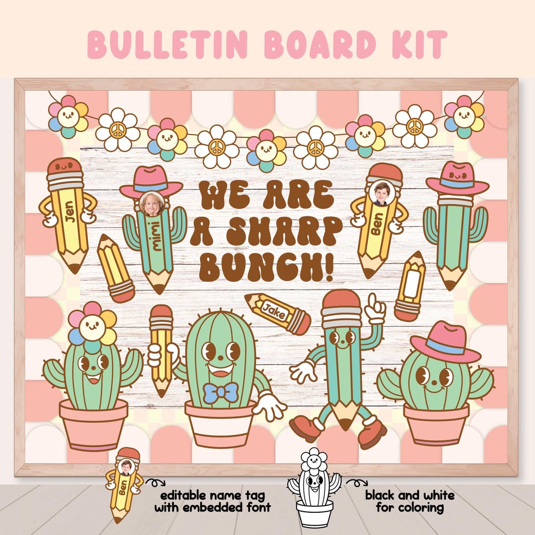 Groovy Retro School Bulletin Board Kit, Back to School Clipart, Groovy ...