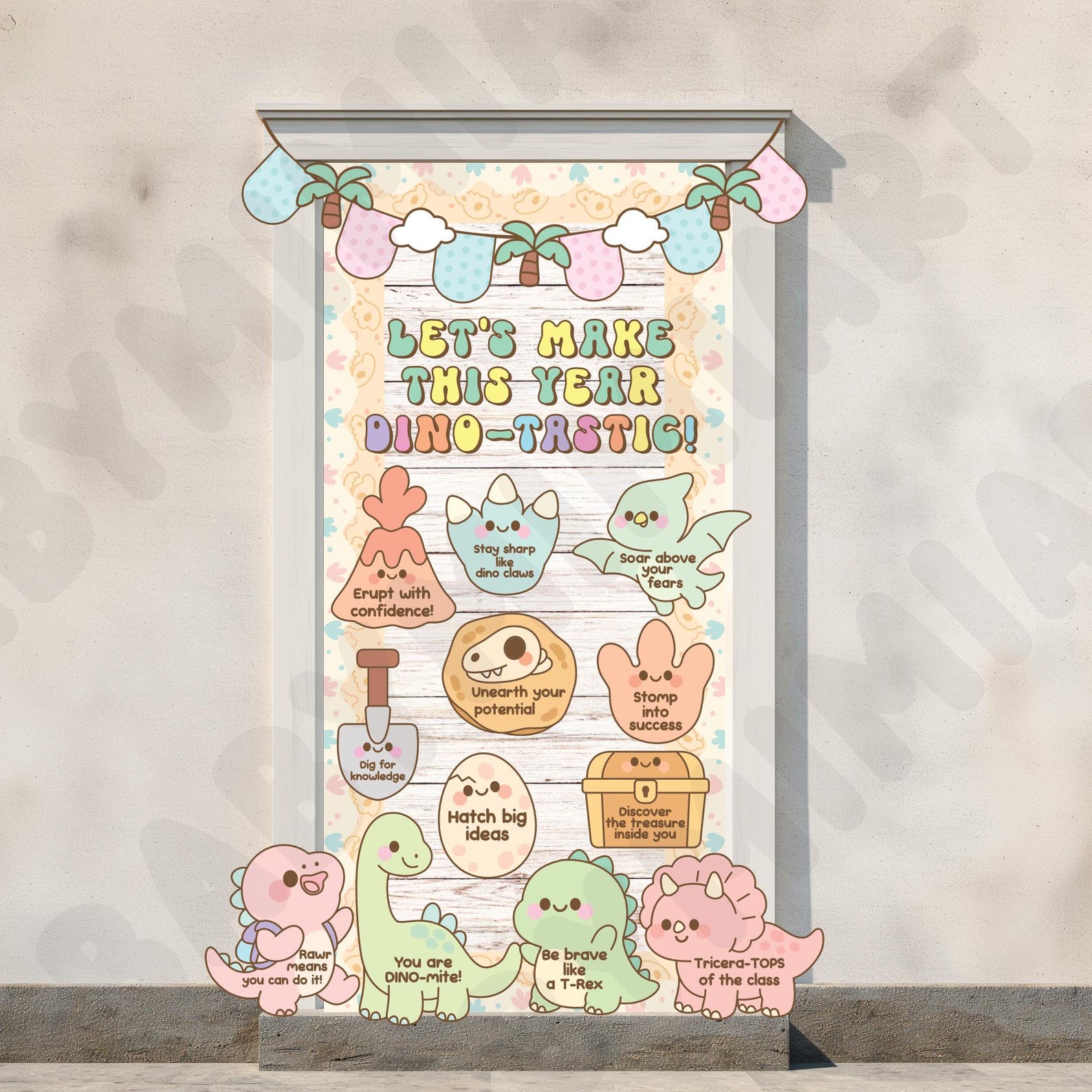 Back to School Dinosaur Bulletin Board, Motivation August Door Decor ...