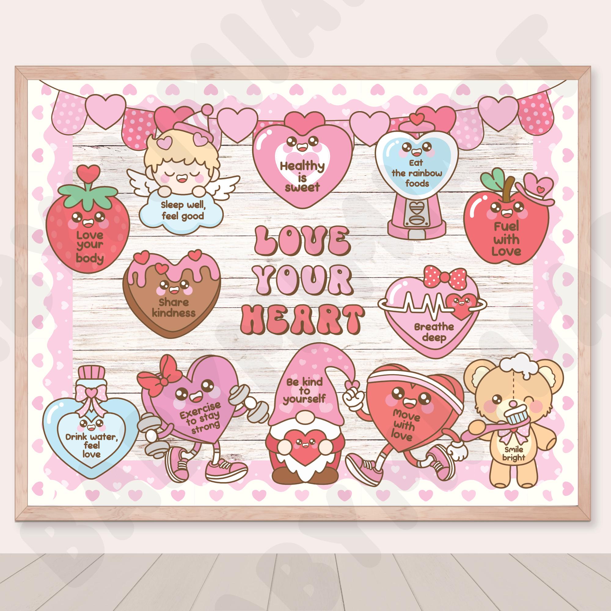 Valentines Day Healthy Habits Bulletin Board, February Door Decor ...