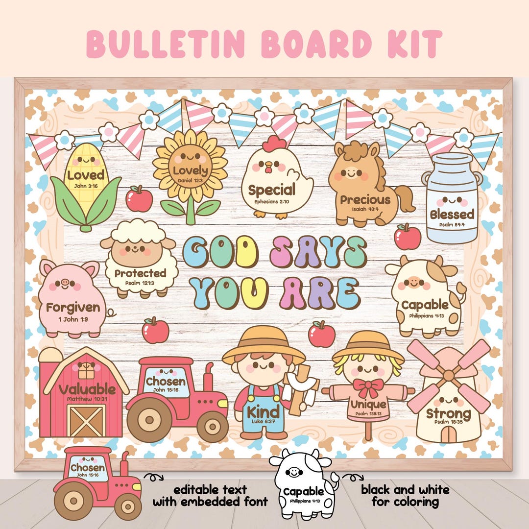 Christian Religious Back to School Farm Bulletin Board, God Says You ...