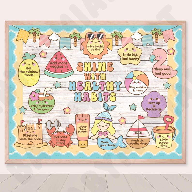 Summer Healthy Habits Bulletin Board, Summer May Classroom Door Decor ...