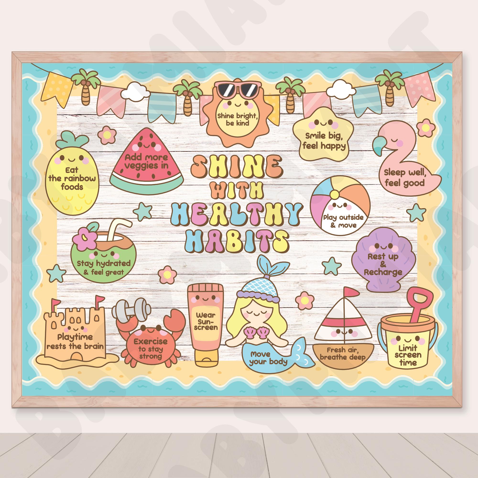 Summer Healthy Habits Bulletin Board, Summer May Classroom Door Decor ...