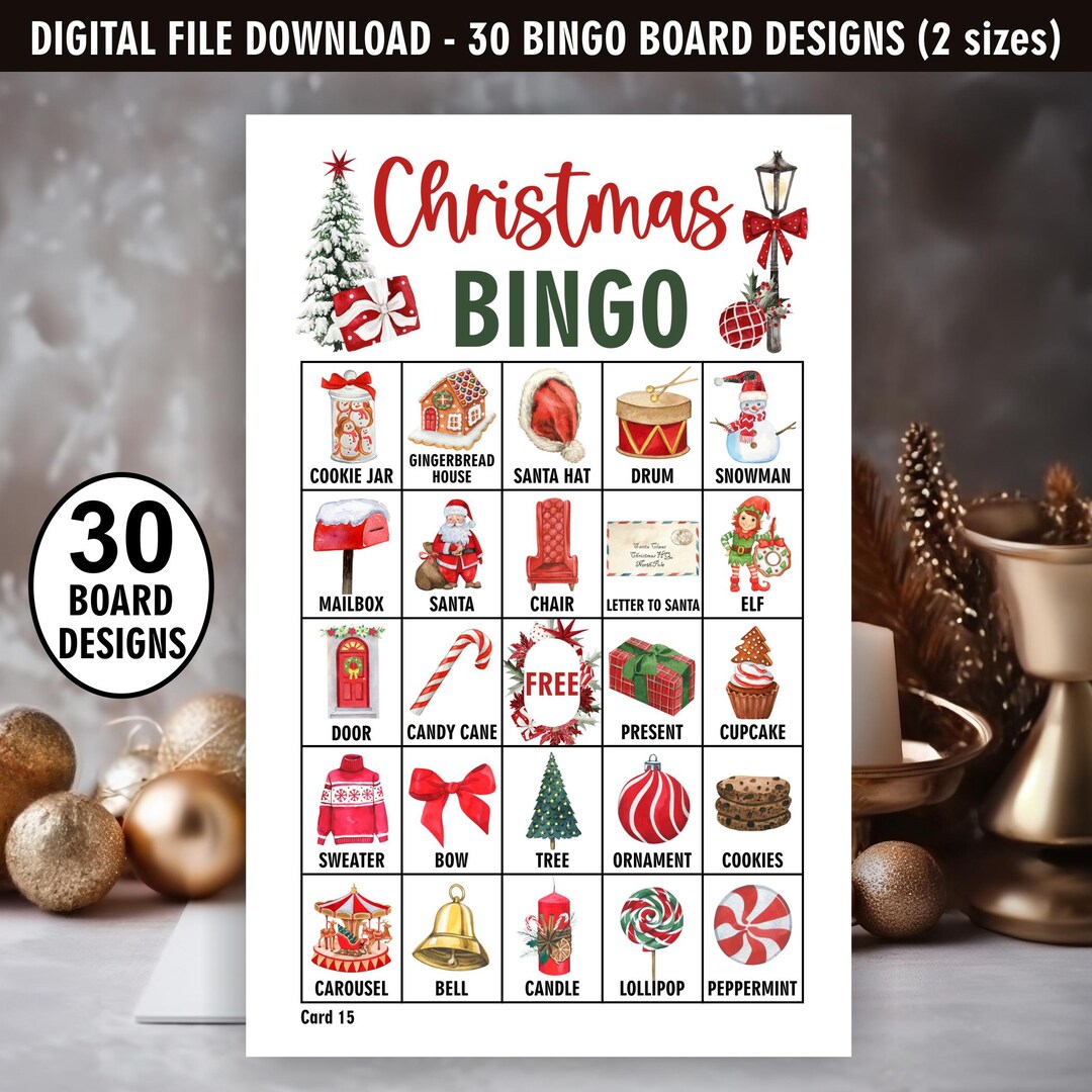 Winter Bingo Game / Christmas Bingo / Gingerbread / Prefilled 30 Bingo ...