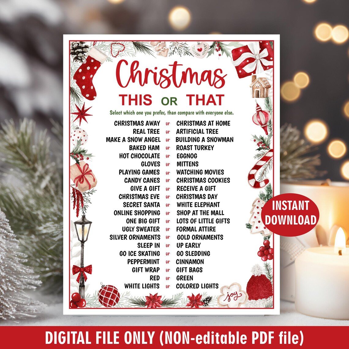 This or That Game / DIGITAL FILE / Christmas Party Game / Christmas ...