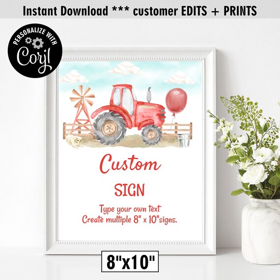 EDITABLE / 8x10 / Custom / Sign / Red / Tractor / - Etsy