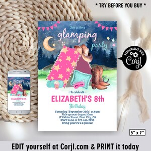 Vaquera / glamping / cumpleaños / Invitación / fiesta de pijamas ...