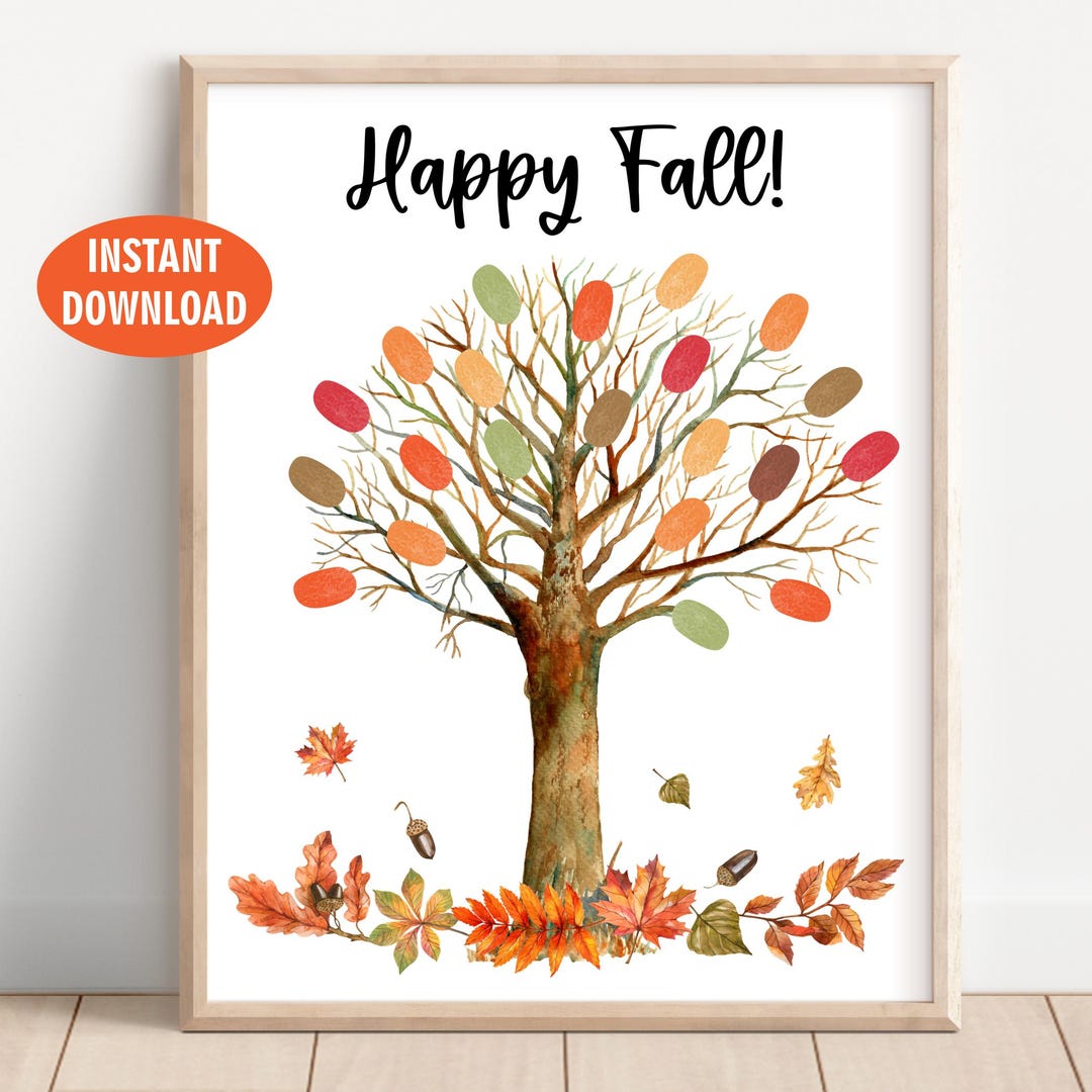 Happy Fall Leaves Tree / Fingerprints / Autumn / DIY Art Craft ...