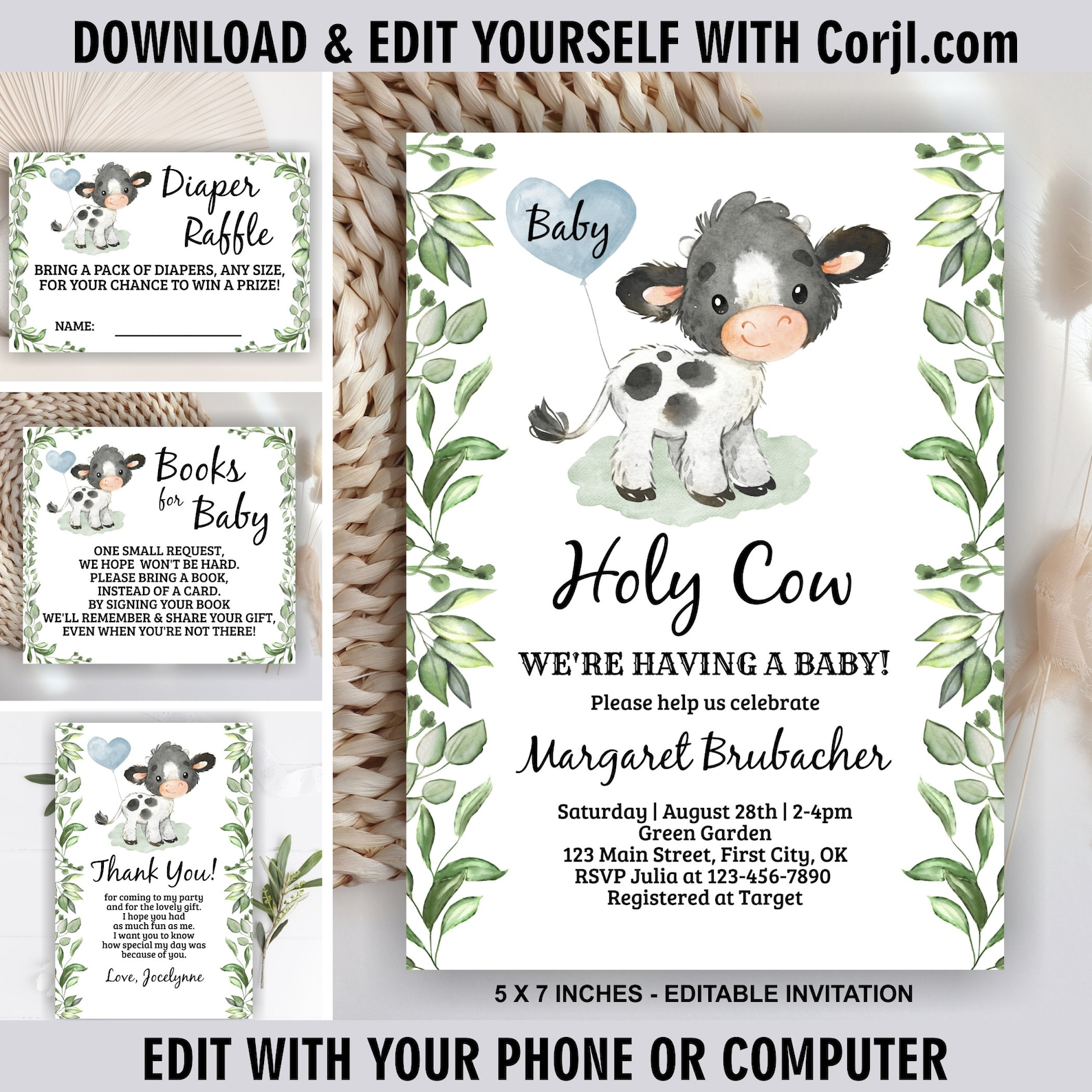 Cow / Baby Shower / Invitation / Farm Animals / Boy / Invite / - Etsy