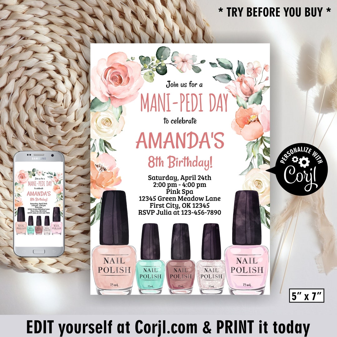 Spa / Boho / Mani-pedi / Birthday Invitation / Manicure / Pedicure ...
