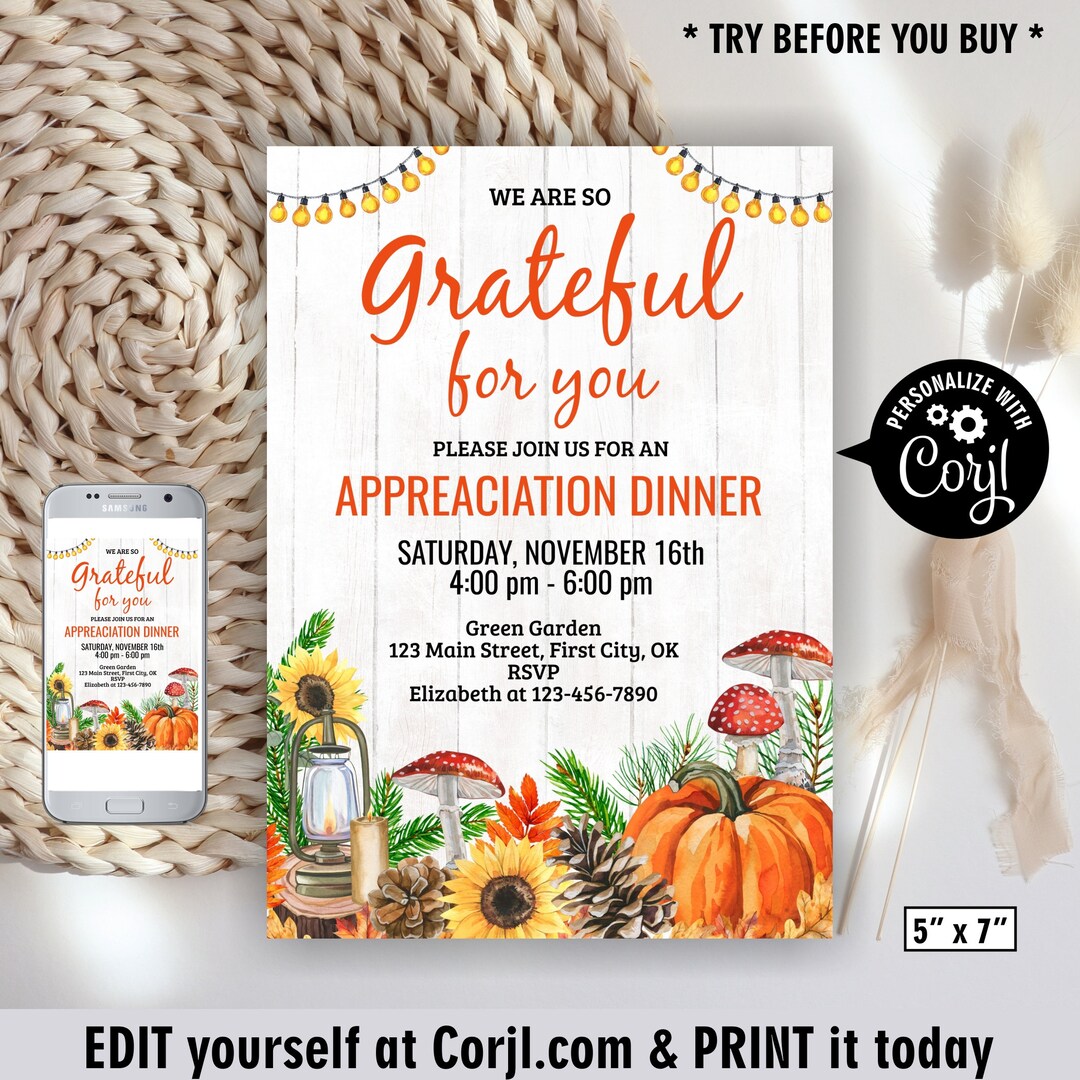 Fall Appreciation Invitation Grateful for You Teacher Staff Invitation ...