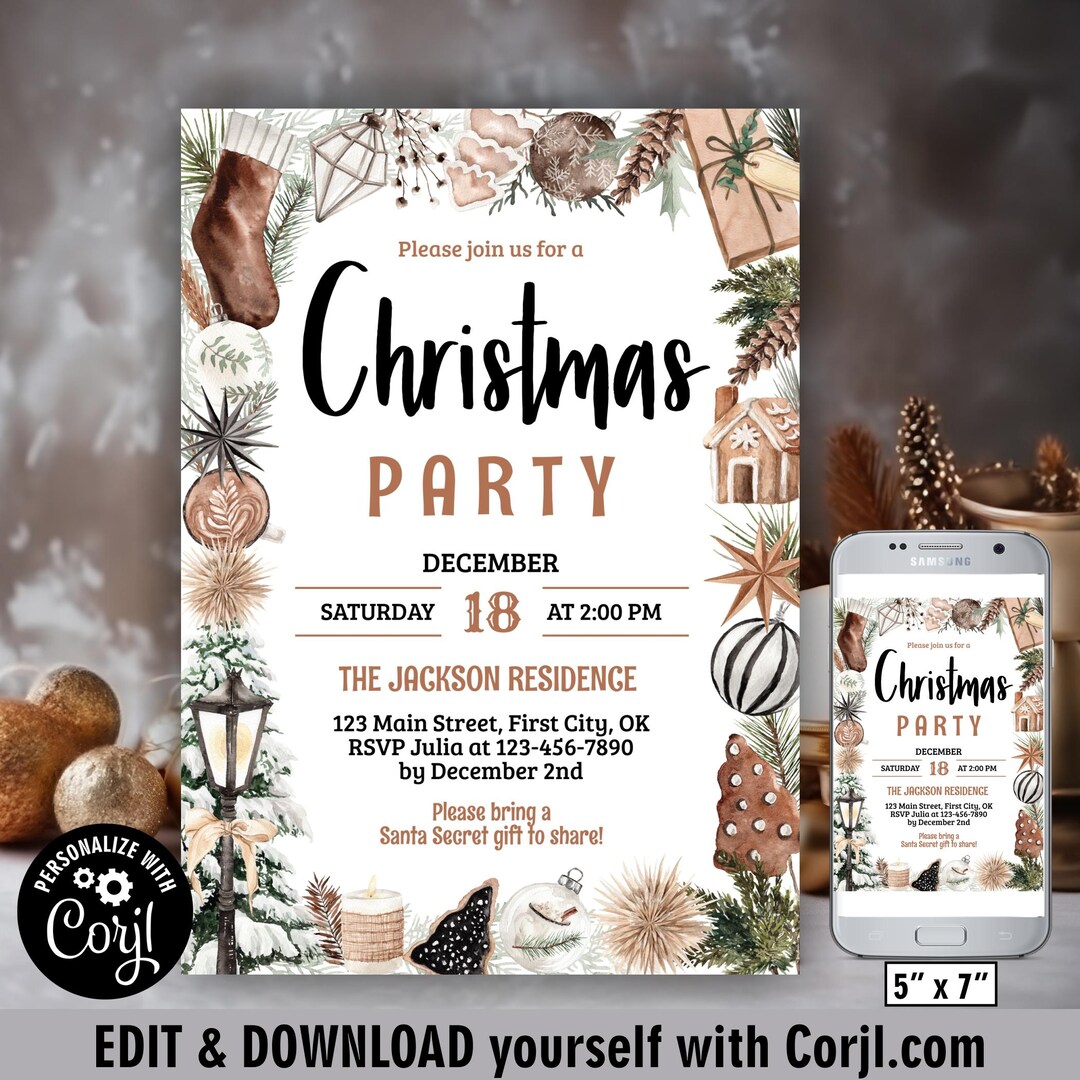 Boho Christmas Party Invitation / Christmas Party Holiday / Christmas ...