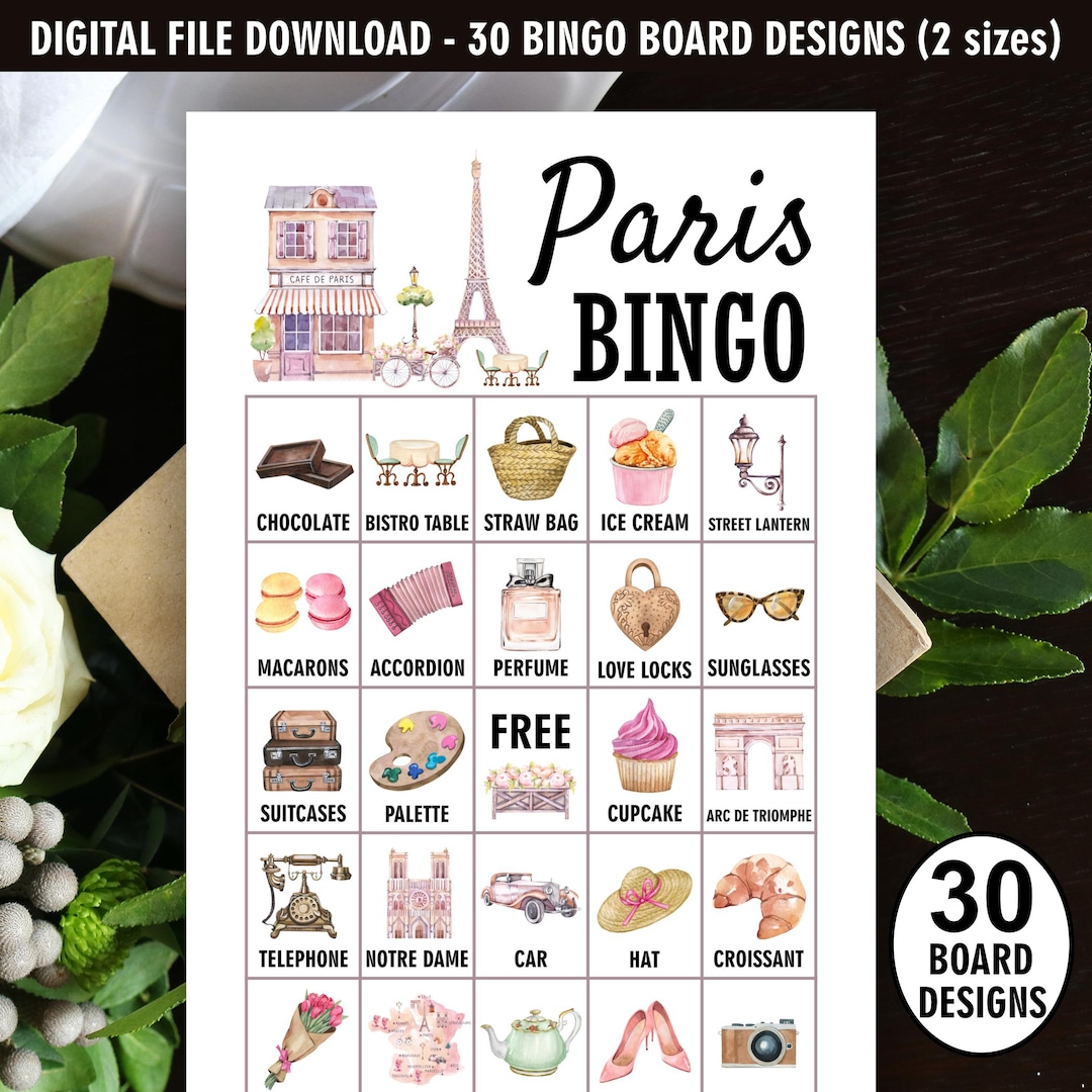 Prefilled / Paris / Eiffel Tower / Bingo / 30 Files / Bridal Shower ...