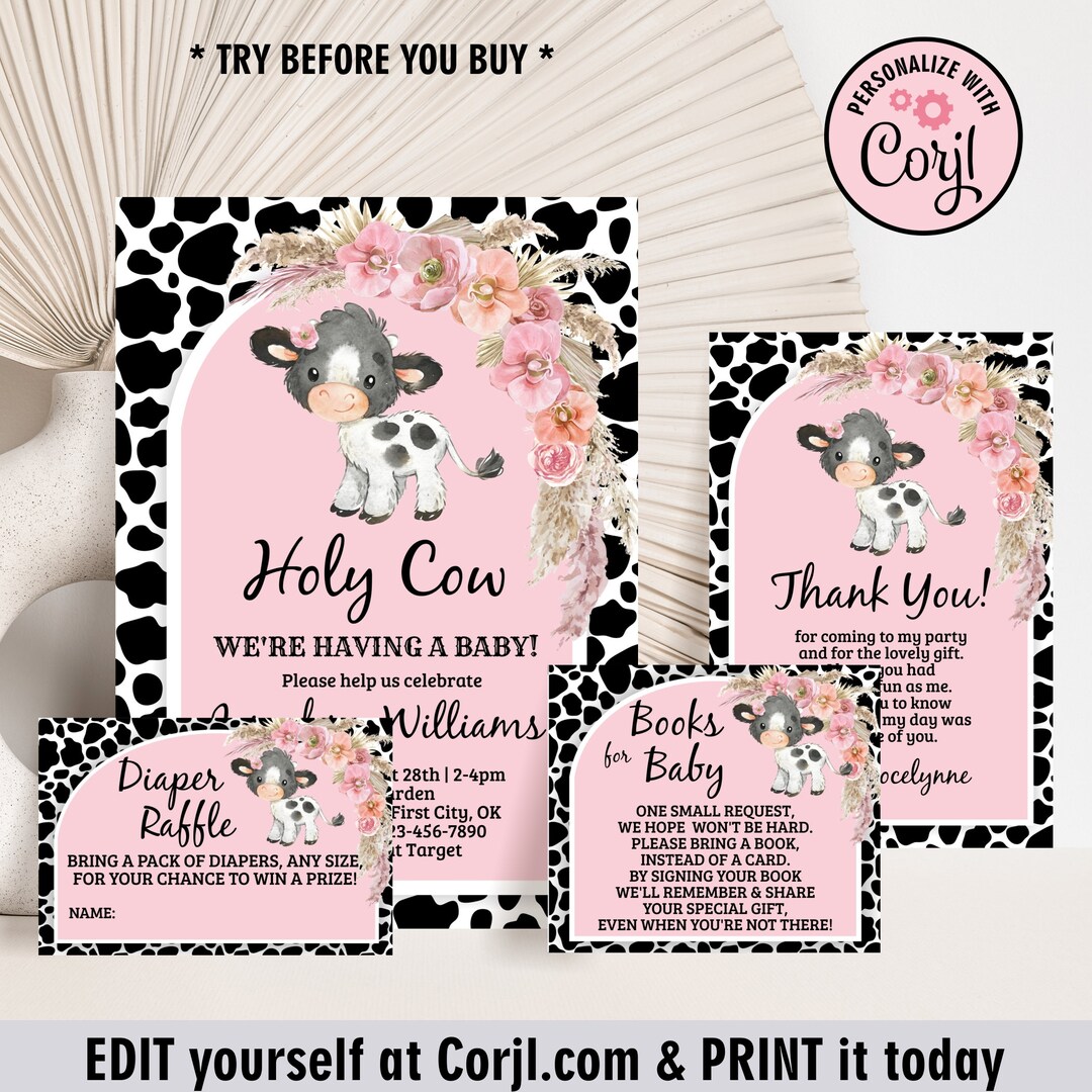 Cow / Baby Shower Invitation / Farm Animals / Pink Floral - Etsy