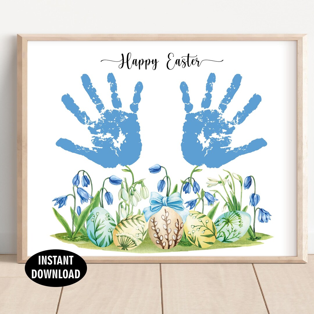 Happy Easter / Blue Boy / Bunny Chicken Handprint / Happy Easter ...