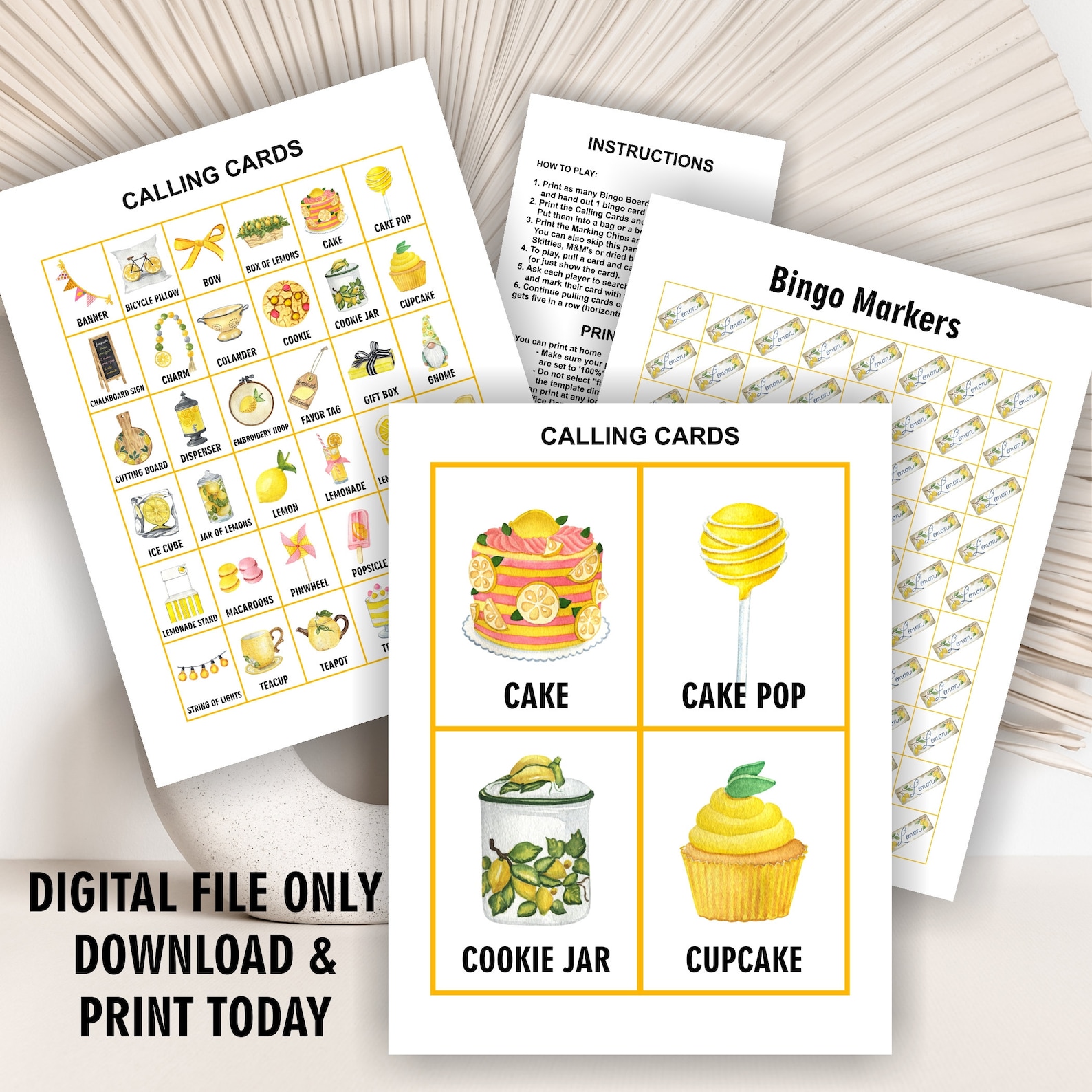 Lemon Bingo Cards / 60 DIGITAL FILES Board Designs / La Dolce Vita ...