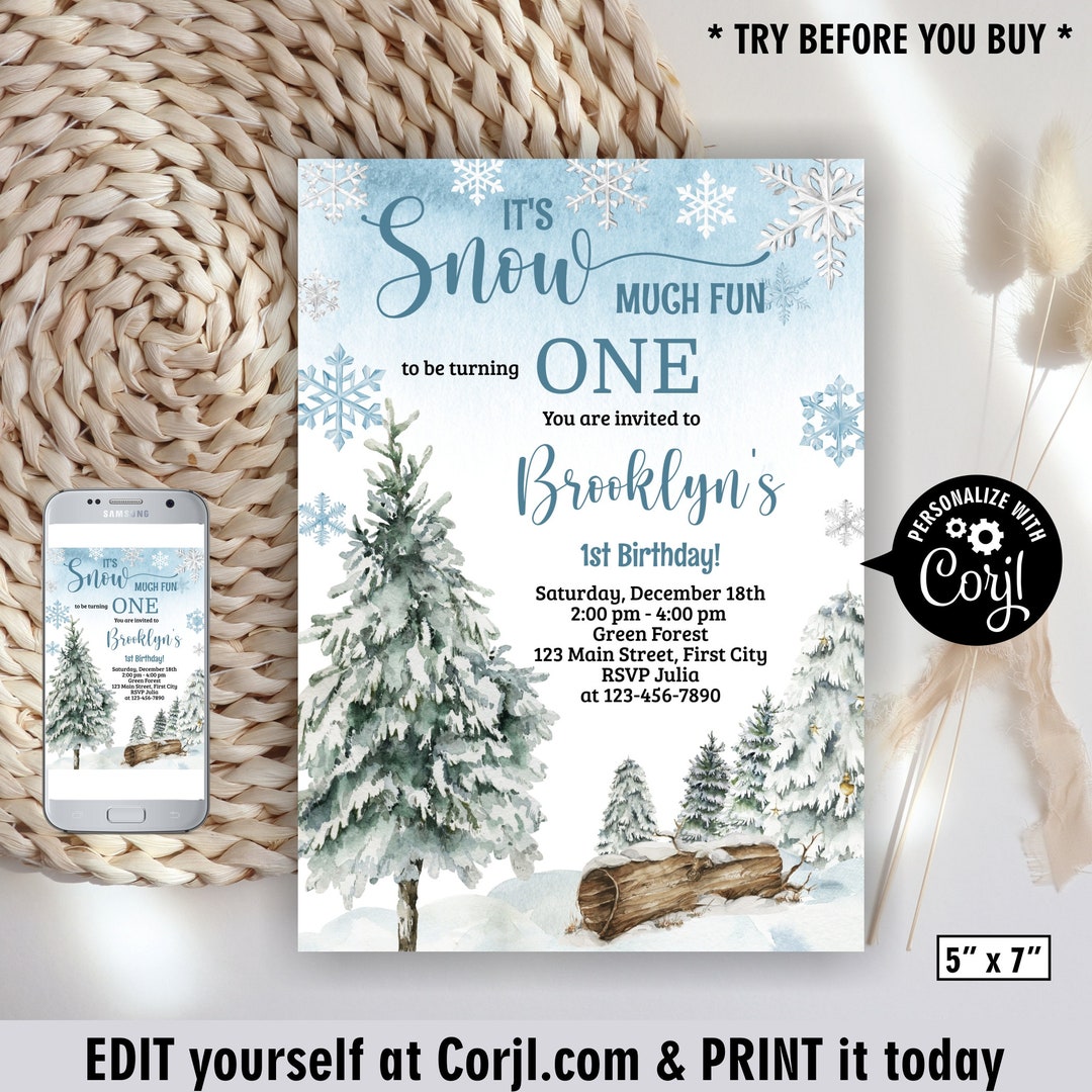 Snow Much Fun / Birthday Invitation / Woodland / Forest / One / Any Age ...