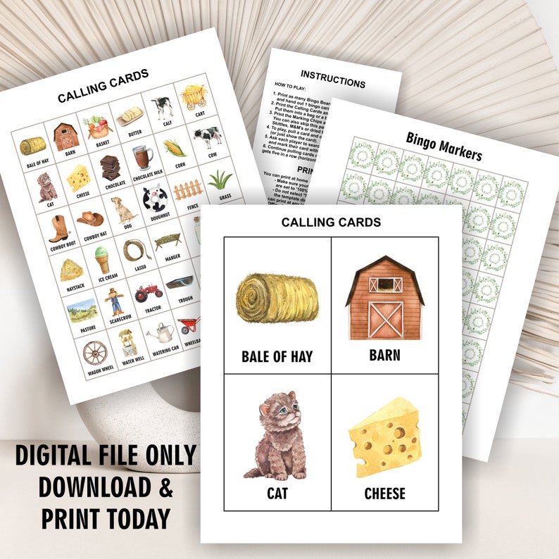 Prefilled / Cow / Bingo Cards / 50 Files / Farm Animals / Birthday Baby ...