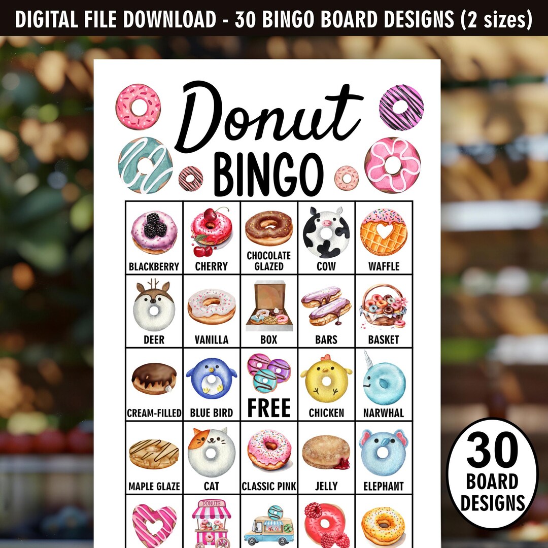 Donut / Bingo / Prefilled / 30 DIGITAL FILES Bingo Board Designs ...
