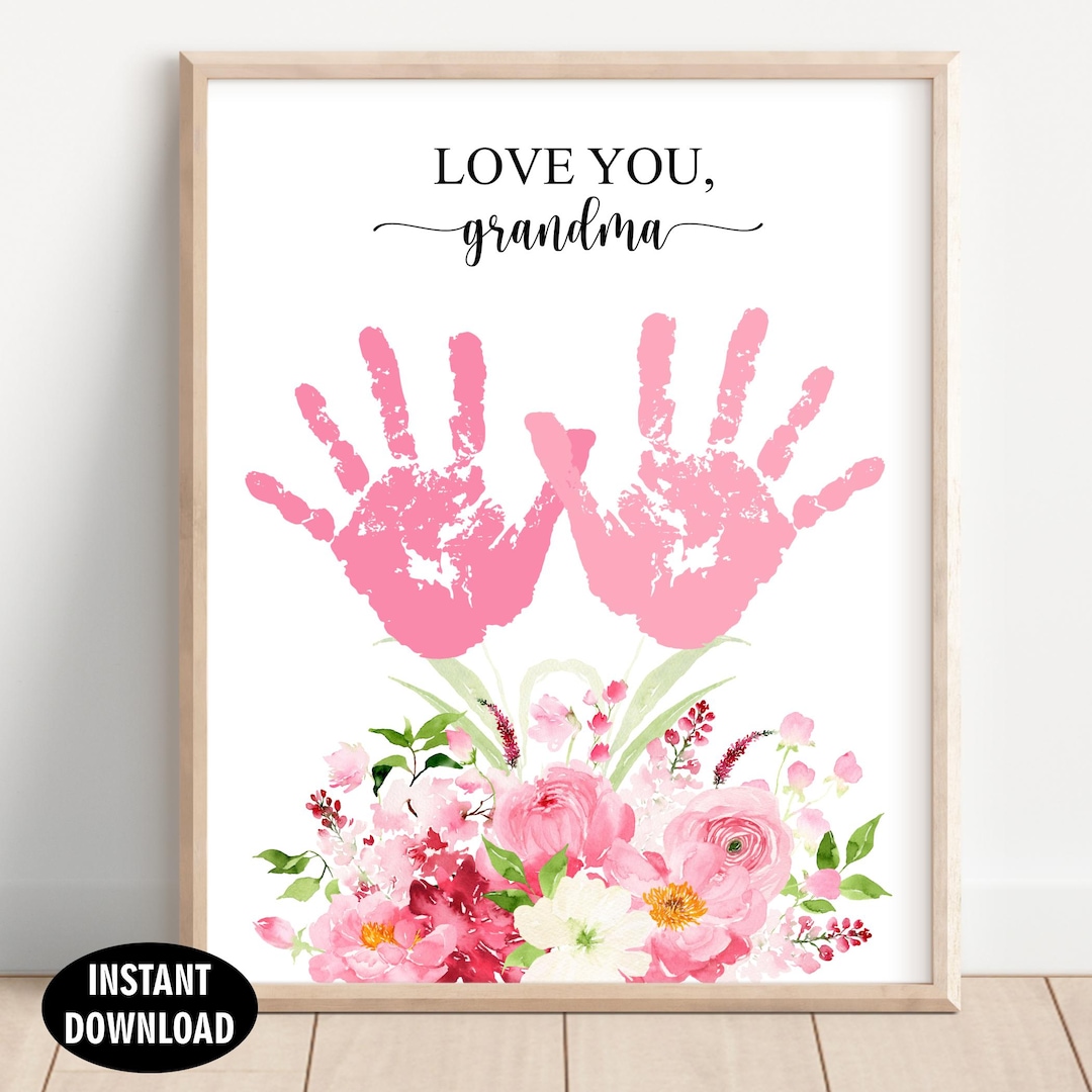Pink Flower Handprint Art Gift Grandma / Child Baby Keepsake ...
