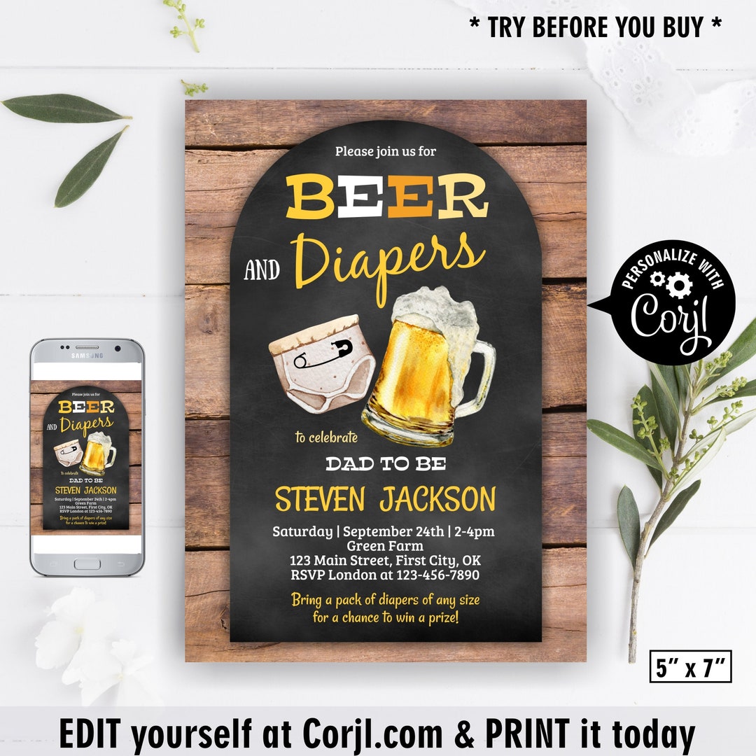 Diapers and Beer / Baby Shower / Invitation / Baby is Brewing / Invite ...