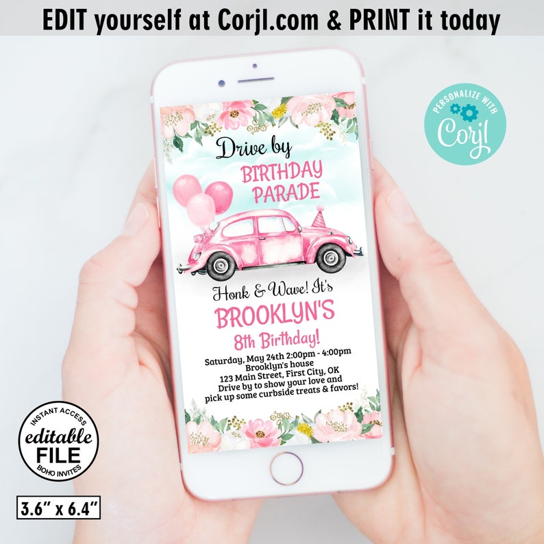 Drive by / Birthday Parade / Invitation / Editable / Party / | Etsy