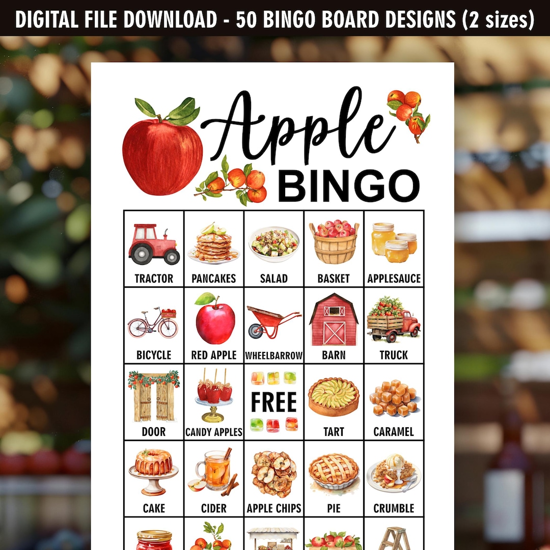 Apple / Bingo Game / Prefilled / 50 DIGITAL FILES / Bingo Boards ...