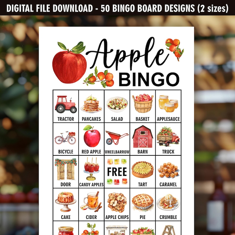 Apple / Bingo Game / Prefilled / 50 DIGITAL FILES / Bingo Boards ...