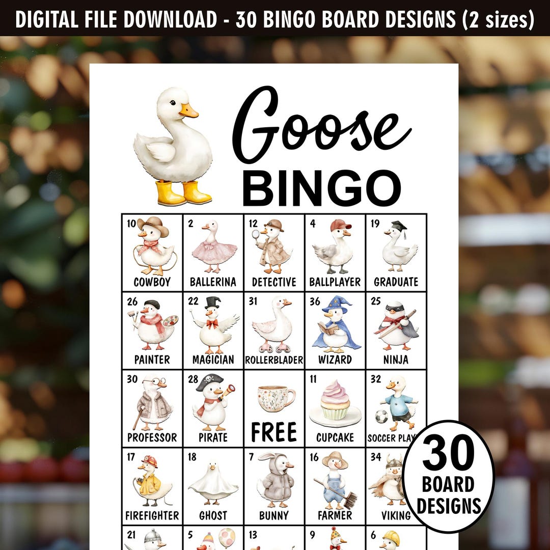 Goose Game Bingo / 30 DIGITAL FILES Bingo Boards Designs / Baby Shower ...