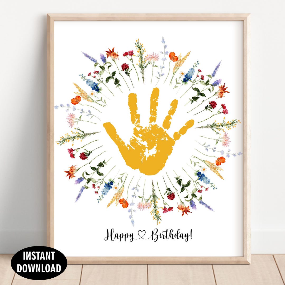 Flowers Birthday Handprint / Craft Art | for Mom or Grandma Handprint ...