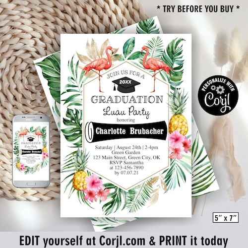 Graduation / Pool / Party / Invitation / Pineapple / Luau / - Etsy